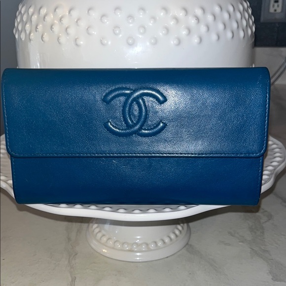 CHANEL | Bags | Chanel Blue Lambskin Leather Wallet29 | Poshmark